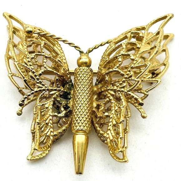 Monet | Jewelry | Monet Signed Filigree Butterfly Pin Gold Tone Moth ...